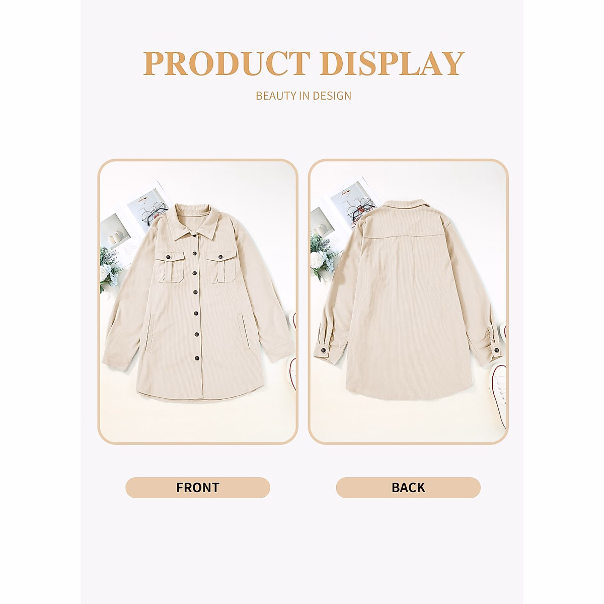 Eytino Womens Plus Size Shacket Jacket Oversize Long Sleeve Button Down Corduroy Boyfriend Shirts,4X Apricot