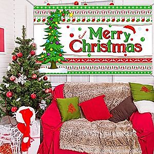 Christmas Backdrop Merry Christmas Photography Background 72.8 x 43.3 Inch Christmas Party Decorations Large Fabric Red and Green Xmas Sign Banner Photo Booth Props for Christmas Winter Holiday Party