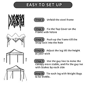 VOYSIGN 10x10 Pop Up Canopy Tent, Outdoor Instant Sun Shelter - Blue, Included 1 x Rolling Storage Wheeled Bag, 4 x Weights Bags, 4 x Guylines, 8 x Stakes