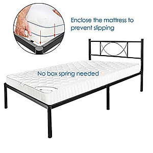 HAAGEEP Twin Bed Frame with Headboard Storage No Box Spring Needed Metal Platform Single Size Bedframe Foundation 14 Inch High