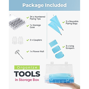 Kootek 32-Piece Piping Bags and Tips Set with 24 Icing Piping Tips, 2 Reusable Pastry Bags 12 Inch, Reusable Piping Icing Bags and Tips, Cake Decorating Kit for Frosting Cookie, Cupcake