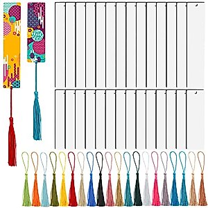 Wyleaves Sublimation Blank Bookmark, 30 Pieces Sublimation Bookmarks, Double-Sided Printed DIY Blank Bookmark with Colorful Tassels and Hole, Bookmark Gifts in 2 Sizes for Women Men Kids