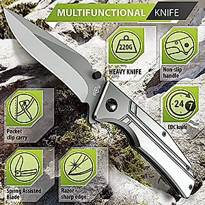 Bundle of 2 Items - 3,5" Blade Pocket Knife - Sharp Folding Knives for Men Women - Tactical Survival Camping Hunting Knofe - Best Pocket Knife for Urban Work Hobby Unboxing - Stocking Stuffers