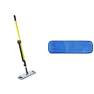 Rubbermaid Commercial Pulse Microfiber Floor Cleaning System, Handle (1835528) with extra Rubbermaid Commercial HYGEN Microfiber Damp Room Mop Pad, 18-Inch, Blue
