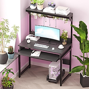 Computer Desk with Hutch and Storage Shelves, Home Office Study Writing Desk, Small Computer Desk for Small Space, Laptop Desk with Keyboard Tray for Bedroom