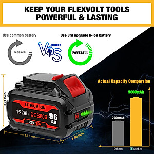 TenHutt 9.6Ah Replace Battery for Dewalt 60V Flexvolt Battery Max for 20V/60v Dewalt Cordless Power Tools DCB606 DCB612 DCB206 DCB204 Li-ion Battery High Capacity【3rd-Version】
