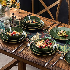 Ceramic Round Dessert Salad Plates - 8 Inch, Set of 6, Microwave, Oven, and Dishwasher Safe, Scratch Resistant, Porcelain Fluted Suitable for Snacks, Appetizer, Home, Party (Green)