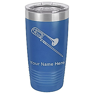LaserGram 20oz Vacuum Insulated Tumbler Mug, Trombone, Personalized Engraving Included (Dark Blue)