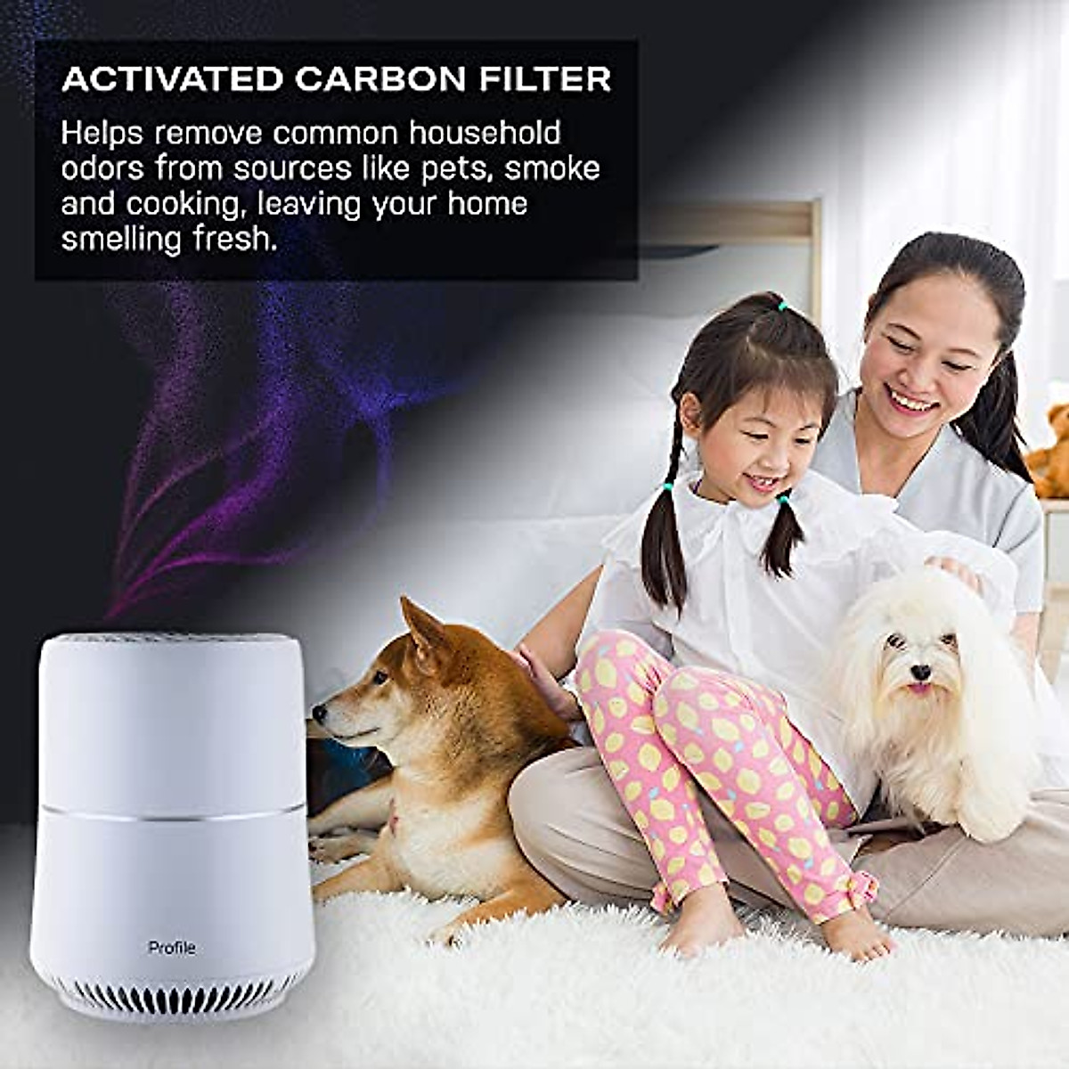 Profile Air Purifier | Removes Allergens, Odors & Other Impurities | Complete With Air Quality Sensor for Auto Fan Adjustment & Child Lock | Low Volume | Perfect for Small Rooms | White