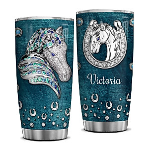 Wassmin Personalized Horse Tumbler Cup With Lid 20oz 30oz Jewelry Horses Stainless Steel Double Wall Vacuum Insulated Tumblers Coffee Travel Mug Birthday Christmas Women Gifts Custom Name