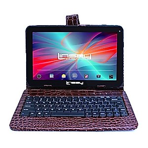 LINSAY 10.1" Quad Core 2GB RAM 32GB Android 11 Tablet with Brown Crocodile Style Keyboard