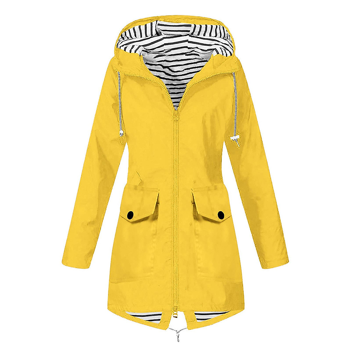 FAVIPT Rain Coats for Women Plus Size Waterproof Hooded Windbreaker Lightweight Zip Up Rain Jacket Outdoor Winter Trench Coat, A01~yellow, XX-Large