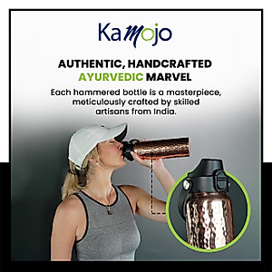 Copper Water Bottle for Drinking - Hammered Pure Copper Water Bottle with Push Button Lid, Removable Sleeve & Copper Straw - Handcrafted Water Bottle Copper Cup 32 fl oz