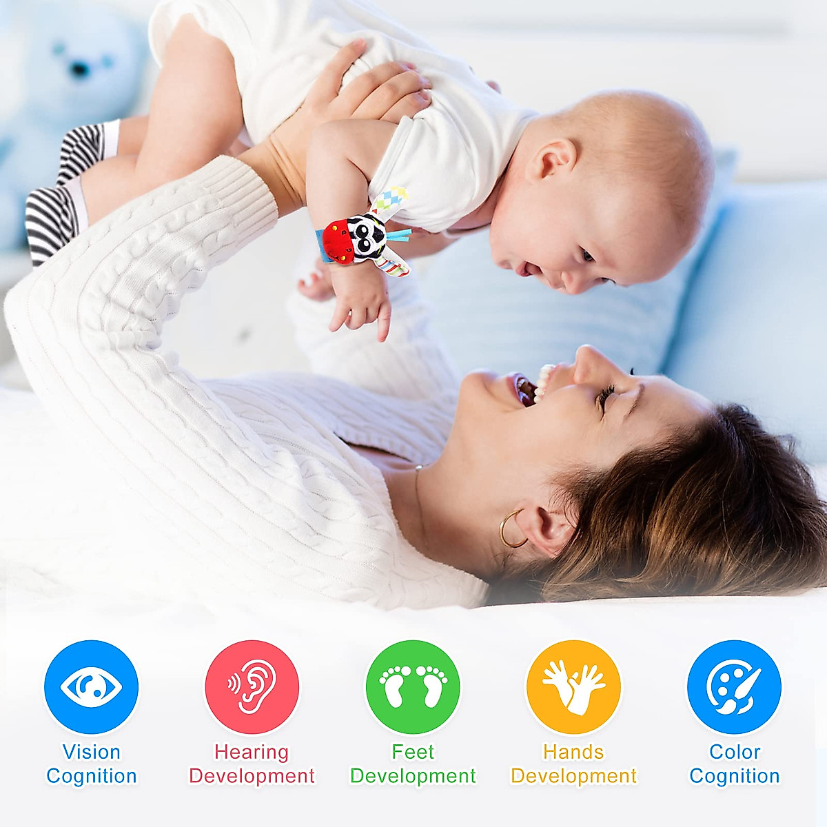 Baby Wrist Rattles Sock Toys - Newborn Baby Sock Toys 0-6 Months, 8PCS Soft Foot Finder and Wrist Rattle Set, Hand and Feet Rattles for Babies, Sensory Developmental Socks for Infants Girl Boy Gifts