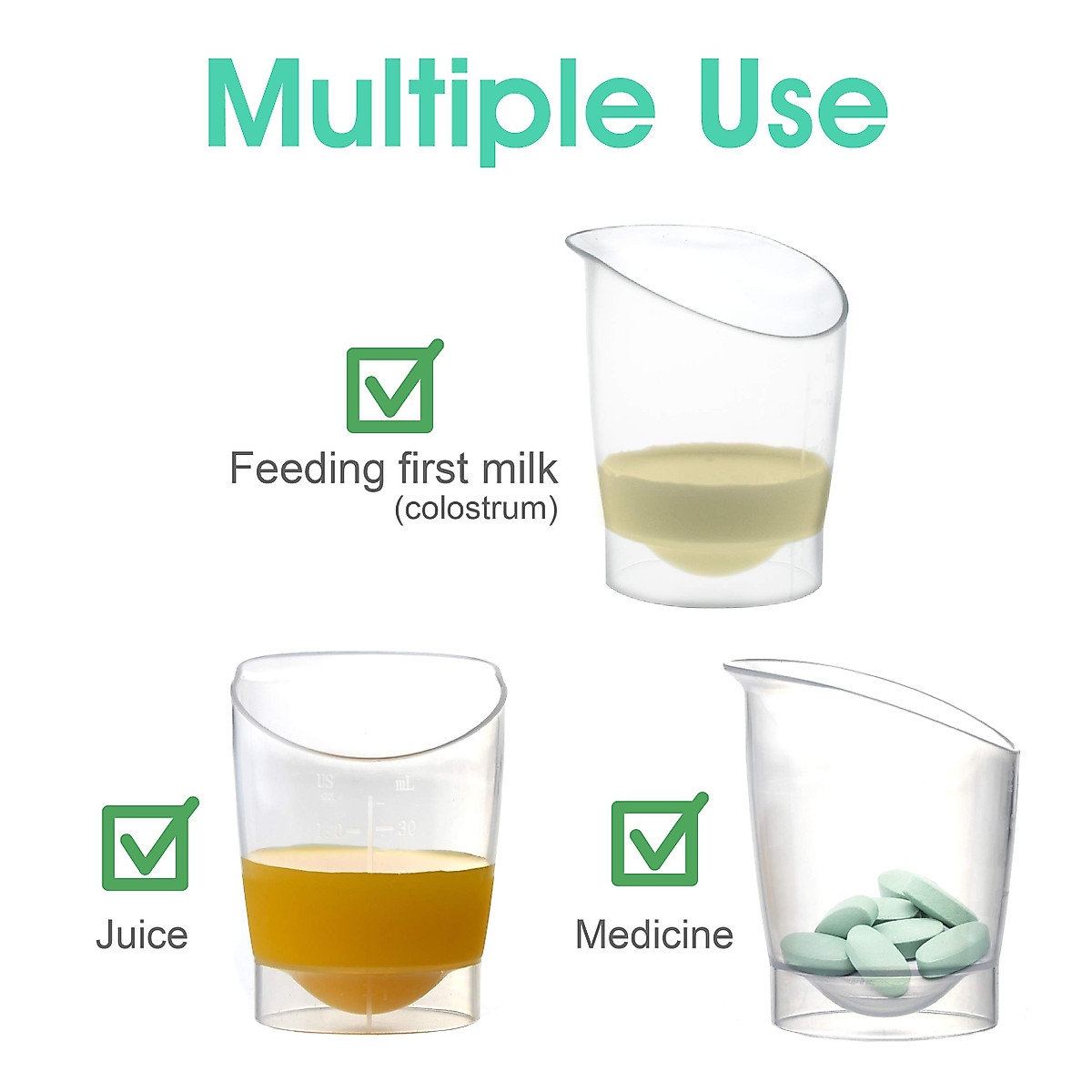 Maymom Baby Feeding Cup; Disposable Reuseable Baby Cup, Short Term Infant Feeding Cup; First Milk Collection Cup; 1 oz (6ct)