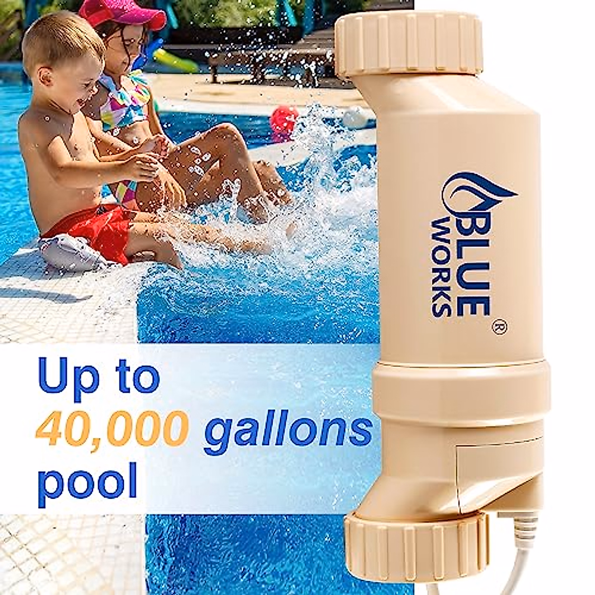 BLUE WORKS Salt Cell - Model Number BLW1T15H, Compatible with Hayward Salt Cell Model Number T-CELL-15, Up to 40,000 Gallon Pool, Cell Plates Provided by American Company, 1 Year USA Warranty