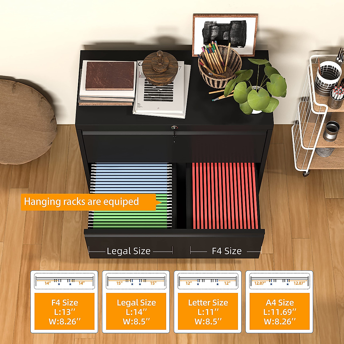 INTERGREAT Lateral File Cabinet 2 Drawer, Metal Filing Cabinet with Lock for Legal/Letter A4 Size, Locking Black File Cabinet for Home Office