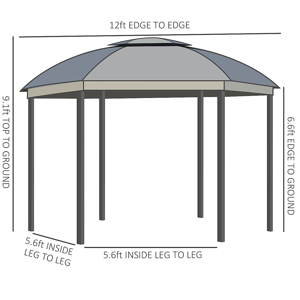 Outsunny 12' x 12' Round Outdoor Gazebo, Patio Dome Gazebo Canopy Shelter with Double Roof, Netting Sidewalls and Curtains, Zippered Doors, Strong Steel Frame, Grey