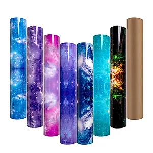 HTVRONT Galaxy Heat Transfer Vinyl - 7 Pack 12x10in Starry Sky Iron on Vinyl for t Shirts, Space Pattern Galaxy HTV Vinyl with 1 Pack Teflon Sheet, DIY Crafts