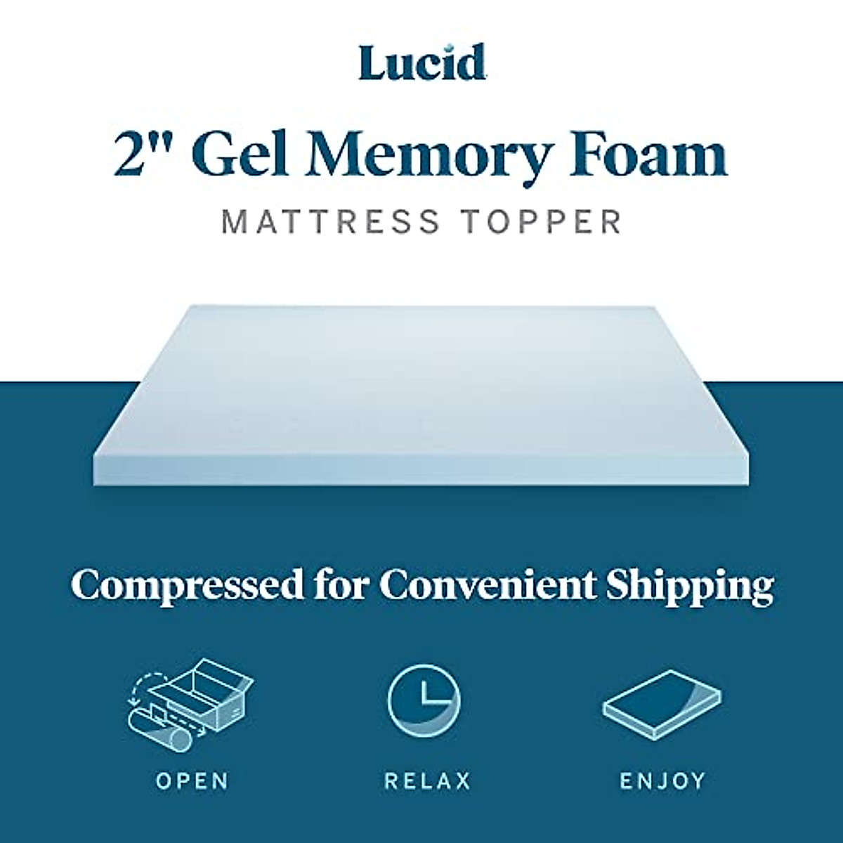 Lucid 2 Inch Mattress Topper Queen - Gel Infused Memory Foam – Memory Foam Mattress Topper Queen – Ventilated Design – CertiPur Certified