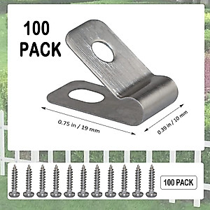 Wire Fence Clips 100 Pcs Fence Wire Clamps Stainless Steel Fencing Mounting Clips with 100 Pcs Stainless Steel Screws for 12-16 Gauge Welded Wire to Wood, Metal or Vinyl Fence (100 PCS)