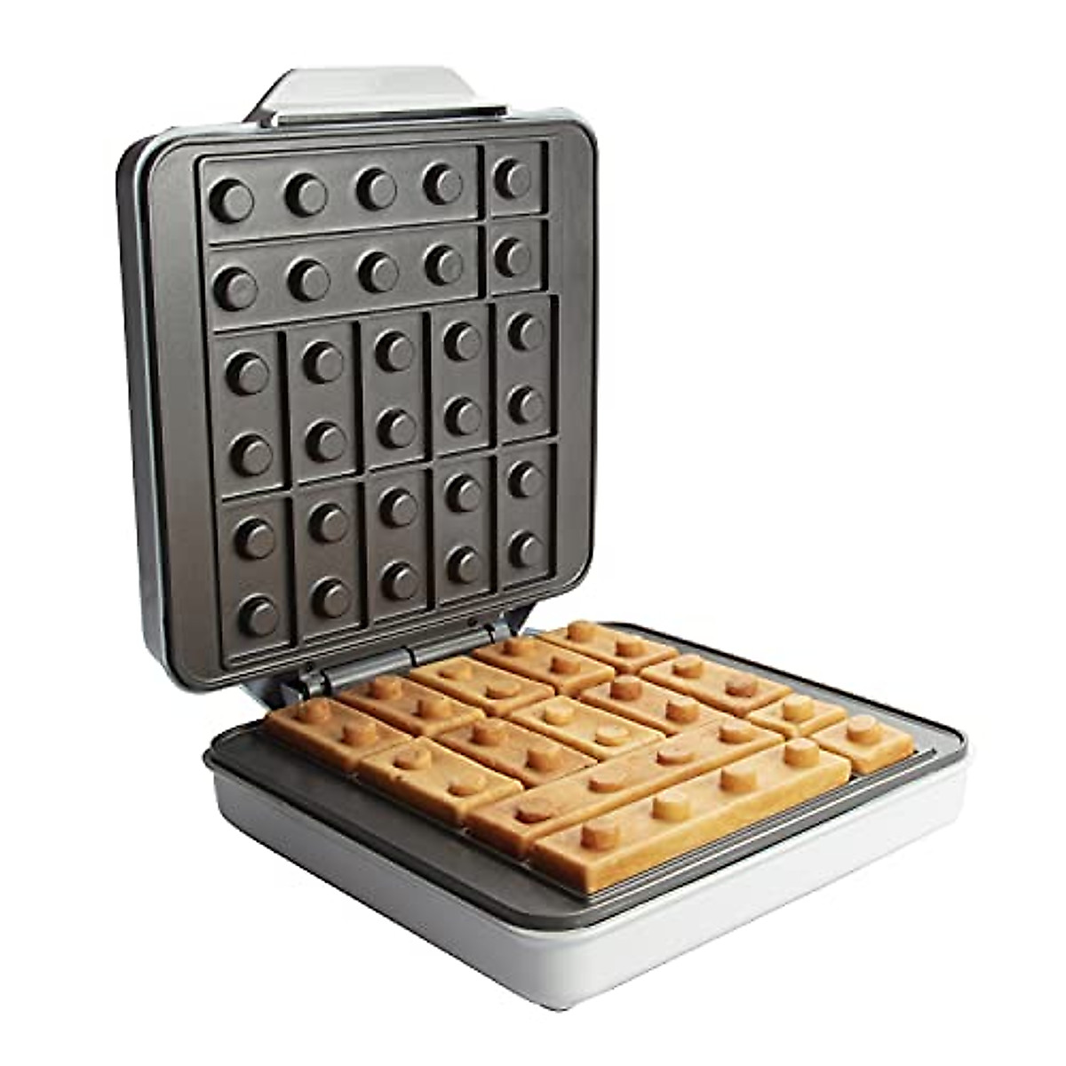 Building Brick Electric Waffle Maker with 2 Construction Eating Plates- Cook Fun, Buildable Waffles or Pancakes in Minutes- Revolutionize Breakfast for Kids, Adults- Stack & Build on Serving Dishes