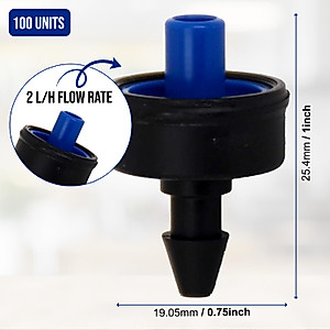DripRack WHERE EVERY DROP MATTERS... Pressure Compensating Drippers (Pack of 100) - 2L/h Flow Rate by- Ideal for Home Gardens, Orchards, and Greenhouses
