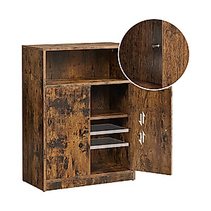 TINKLE WELL Industrial Storage Floor Cabinet, Wood Sideboard with Door and 2-Tier Adjustable Shelf, Organizer for Kitchen, Living Room, Rustic Brown