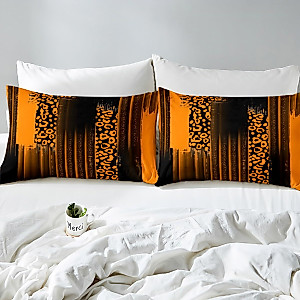 Feelyou Orange Black Reversible Bedding Set Queen Size Abstract Leopard Comforter Cover Set for Kids Adults Ombre Stripes Duvet Cover Modern Art Bedspread Cover Room Decor 3Pcs with 2 Pillow Case