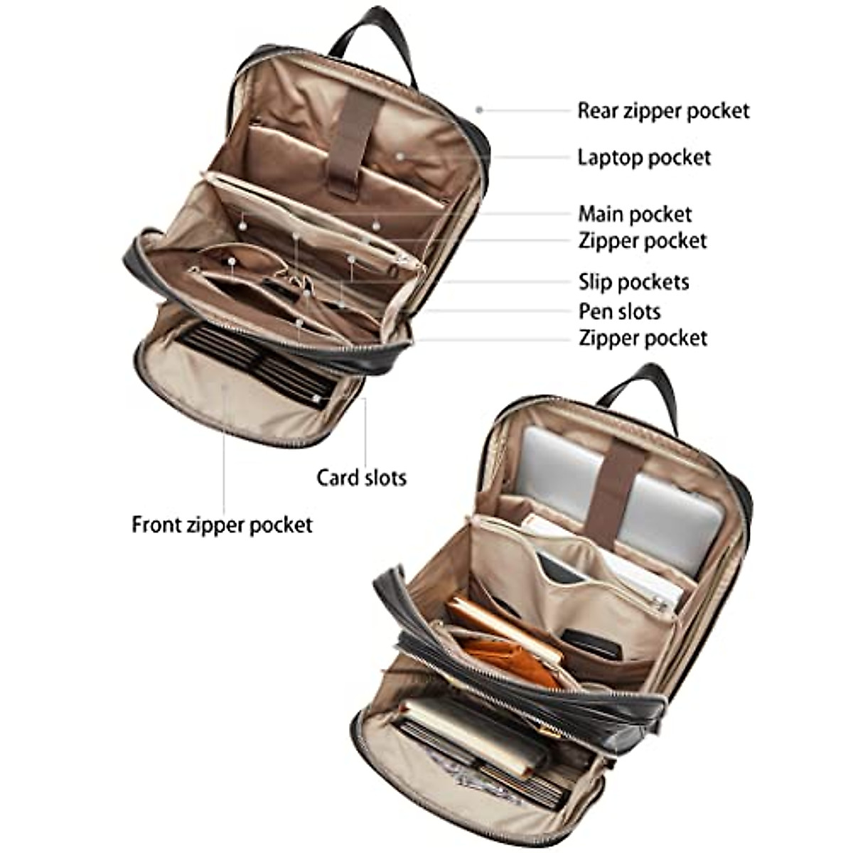 BOSTANTEN Leather Laptop Backpack for Women 15.6 inch Computer Bag Travel Work Daypack Large Size Bag