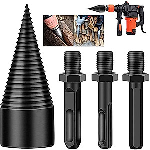 Firewood Log Splitter, 3pcs Drill Bit Removable Cones Kindling Splitting logs bits Heavy Duty Electric Bolts and Nuts Set M4 Stainless Steel