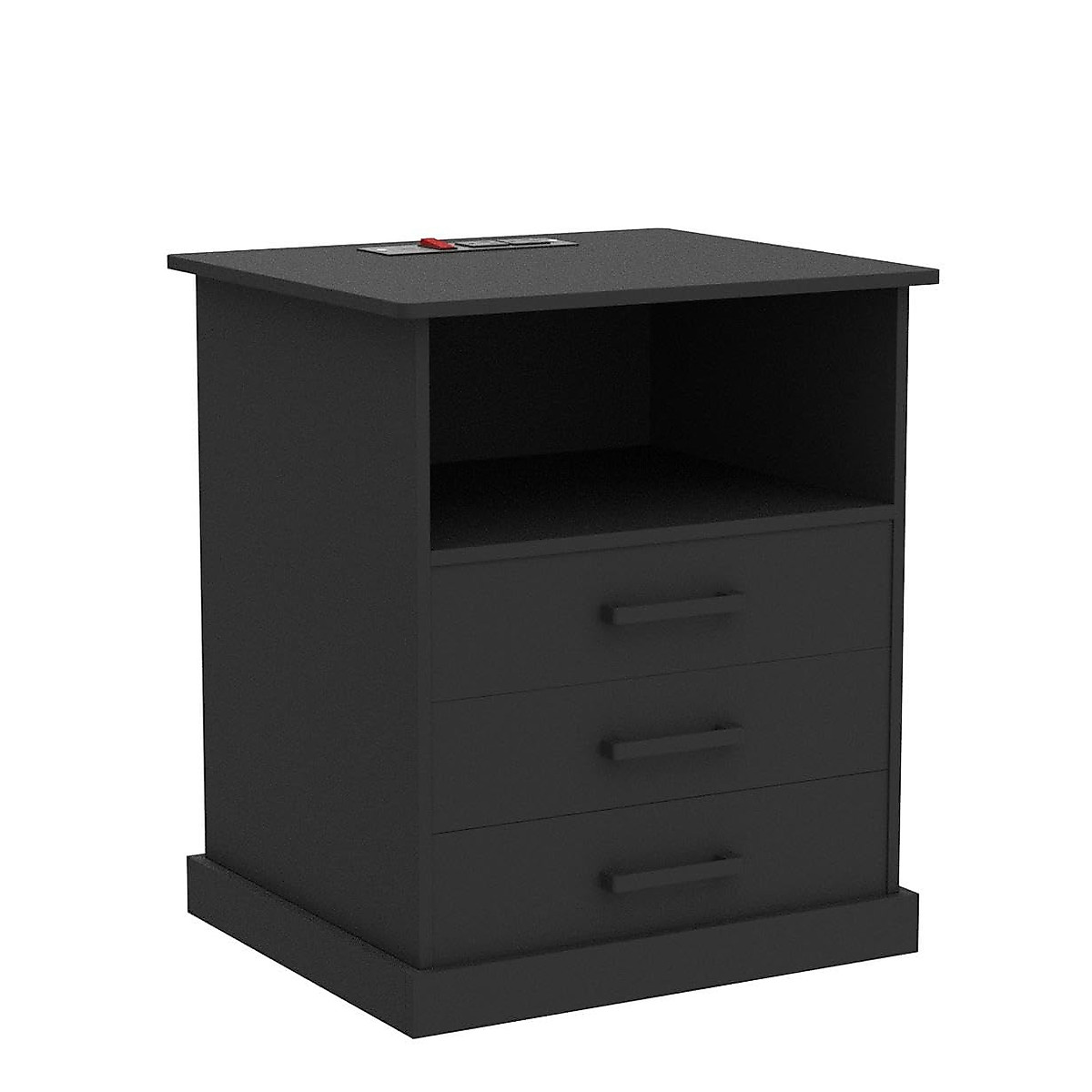 Hasuit Nightstand with Charging Station and LED Lights, Large Bedside Table with 3 Storage Drawer, Black Night Stand for Bedroom, Wider Tabletop 19.0''(L) x 15.0''(W)