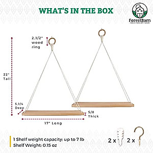 FORESTBARN Hanging Shelves - Set of 2 - Macrame Wall Hanging Shelf - Shelves for Bedroom - Floating Shelves for Wall - Plant Shelf Indoor Wall - Bedroom Wall Decor, Boho Wall Decor Shelves…