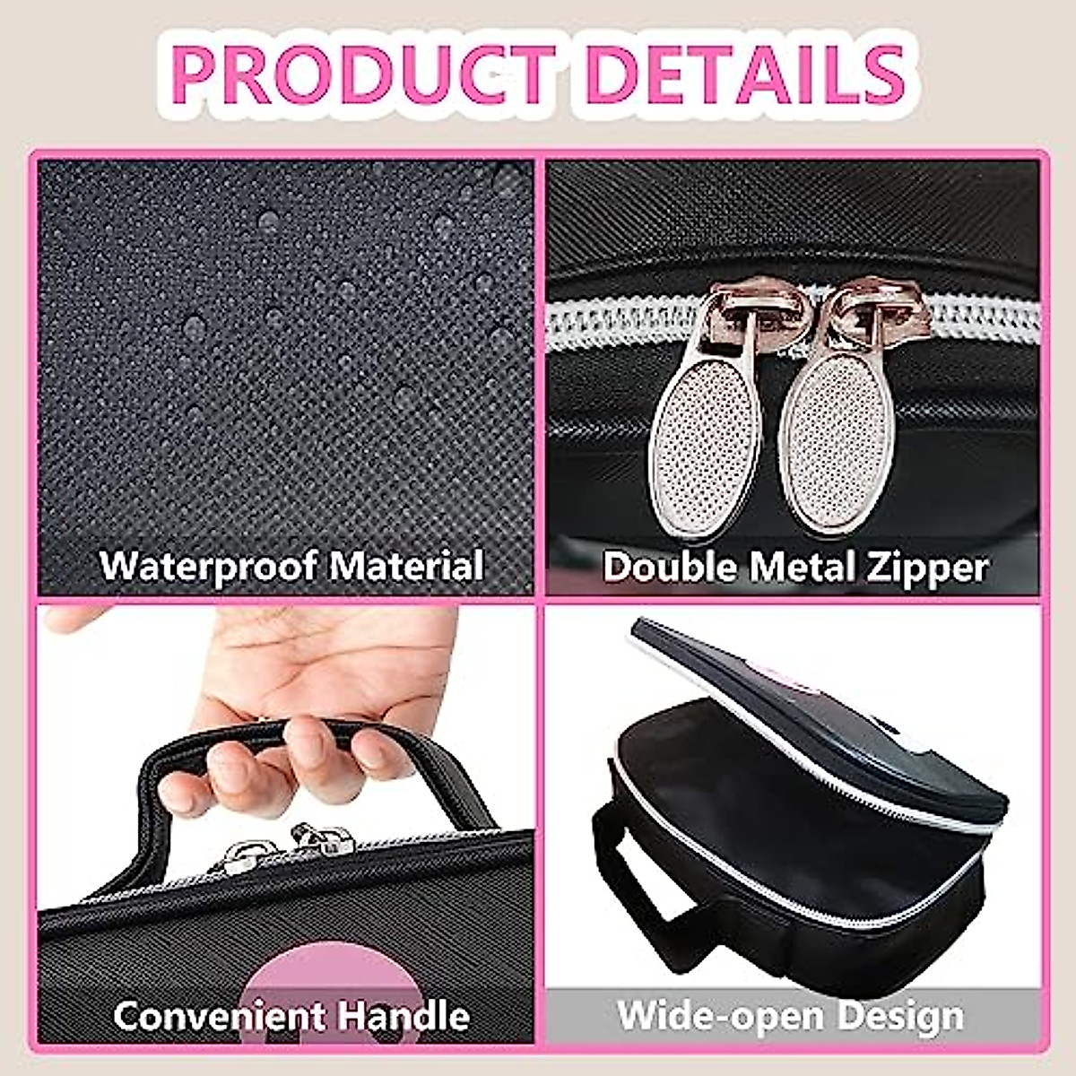NGCJZF Kawaii Anime Makeup Bag, Cute Cartoon Cosmetics Bag, Mini Travel Toiletry Bag, Waterproof Reusable Faux Leather Makeup Accessories for Women (Black)