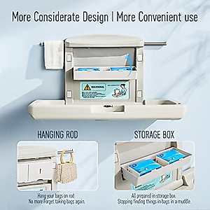 PLUSSEN Baby Changing Station Wall Mounted, Fold Down Commercial Baby Changing Station with Adjustable Safety Strap, Storage Box,Horizontal-X1005