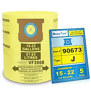 SpaceTent 5 Pack 90673 Bags for Shop Vac 15-22 Gallon Wet/Dry Vacs, part # 90673 9067300, Shop Vac 90673 Filter Bags Type J
