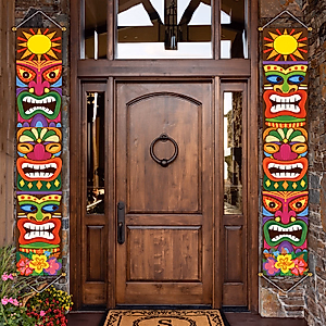 Bunny Chorus Summer Hawaiian Luau Party Porch Sign Set, Tropical Tiki Totem Aloha Hibiscus Hawaiian Decorations for Outdoor Indoor, Hanging Banner Yard Porch Decor Party Decoration Ornament
