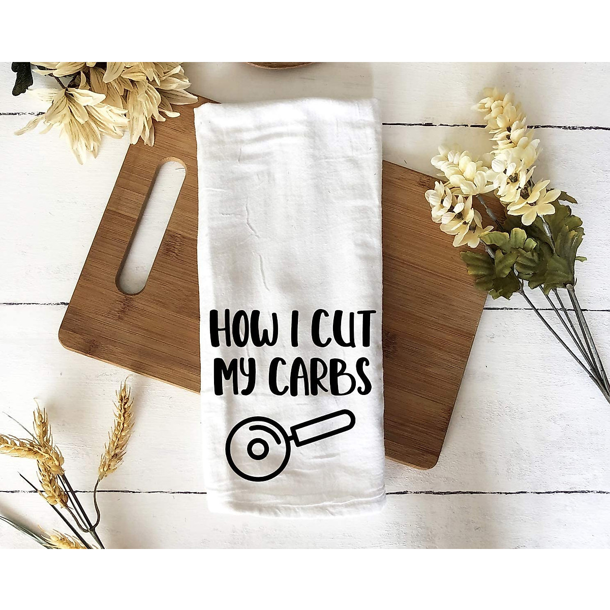 Handmade Funny Kitchen Towel - Funny Kitchen Puns Hand Towel for Pizza Lovers How I Cut My Carbs - 28x28 Inch Perfect for Chef Housewarming Christmas Mother's Day Birthday Gift (How I Cut My Carbs)