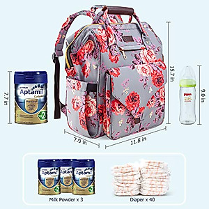 Kaome Diaper Bag Backpack, Upgraded Large Capacity Multifunction Nappy Bags, Waterproof Baby Bag Floral Insulated Durable Travel Maternity Back Pack for Baby Girls with Diaper Pad Bottle Bag (Floral)