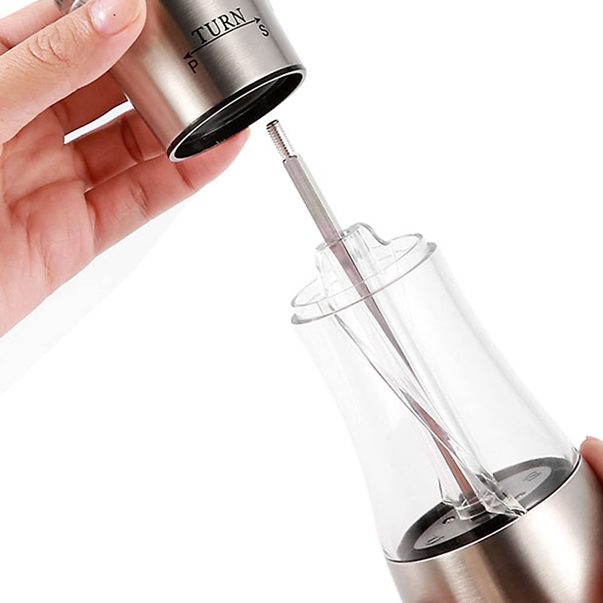 Salt and Pepper Grinder Set, Refillable Stainless Steel Combo Shakers With Adjustable Coarse Mills, 2 in 1 Manual Stainless Steel Salt Pepper Mill Herb Spice Grinder