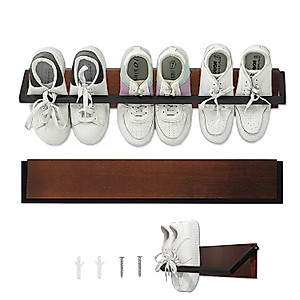 SHOP SEAGULL Wall Mounted Shoe Rack - 28 x 5 x 1 Inches - Dark Wood Over Natural Pine Wood, Holds 3 Pairs of Shoes, Entryway Shoe Rack - Shoe Storage for Small Space - for Closet, Mudroom