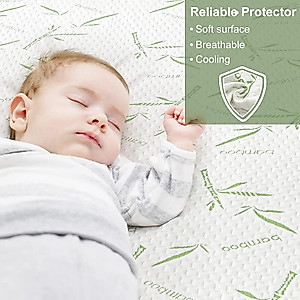 Full Waterproof Mattress Protector, Rayon Made from Bamboo Mattress Pad Cover, Soft Breathable Cooling Mattress Pad Cover, Mattress Protector up to 21” Deep Pocket Tightly Fitted Mattress Protection