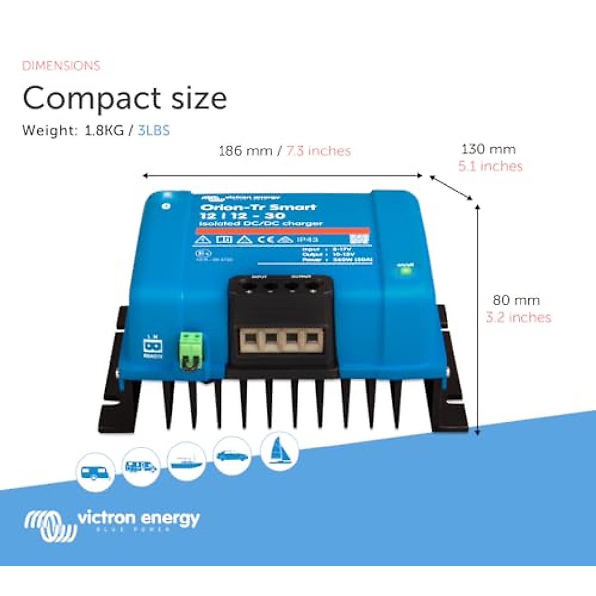 Victron Energy Orion-Tr Smart 12/12-Volt 30 amp 360-Watt DC-DC Charger Isolated (Bluetooth)