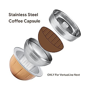 Stainless Steel Reusable Vertuo Capsule ONLY For VERTUOLINE NEXT+EMPTY Refillable Alumium VERTUOLINE Pods-80+150+230ml Each 2 Pcs + 1Pcs Coffee Capsule Tamper For Nespresso Vertuo Next Reusable Pods