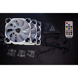 Montech Z3 PRO Addressable RGB 120mm Fan, 3 Pack with Lighting Controller, PWM Control for Computer Case, ARGB Remote Controller, Programmable Lighting Effects, White Fan Frame