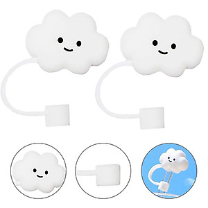 INOOMP Straw Cover, Cloud Straw Covers Cap Reusable Drinking Straw Tips Lids Silicone Straw Toppers for Staw Tips Bottle Accessories Stainless Steel Straws 2pcs