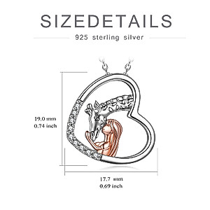 POPKIMI Sterling Silver Giraffe Necklace with Women Giraffe Charm Heart Pendant Jewelry Giraffe Gifts for Women Daughter