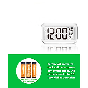 KAIJIELY Upgraded Digital Alarm Clock, 4.3" LED Display with Temperature Larger Lound Light Control Portable Snooze Calendar Brightness with Battery Powered Alarm Clocks Bedside for Everyone (White)