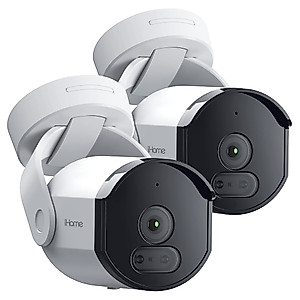 iHome Insight Smart Outdoor WiFi Security Camera, 1080p HD IP65 Weatherproof Camera with 2-Way Audio, Night Vision, and Motion Alerts, Compatible with Alexa and Google Home, 2 Pack