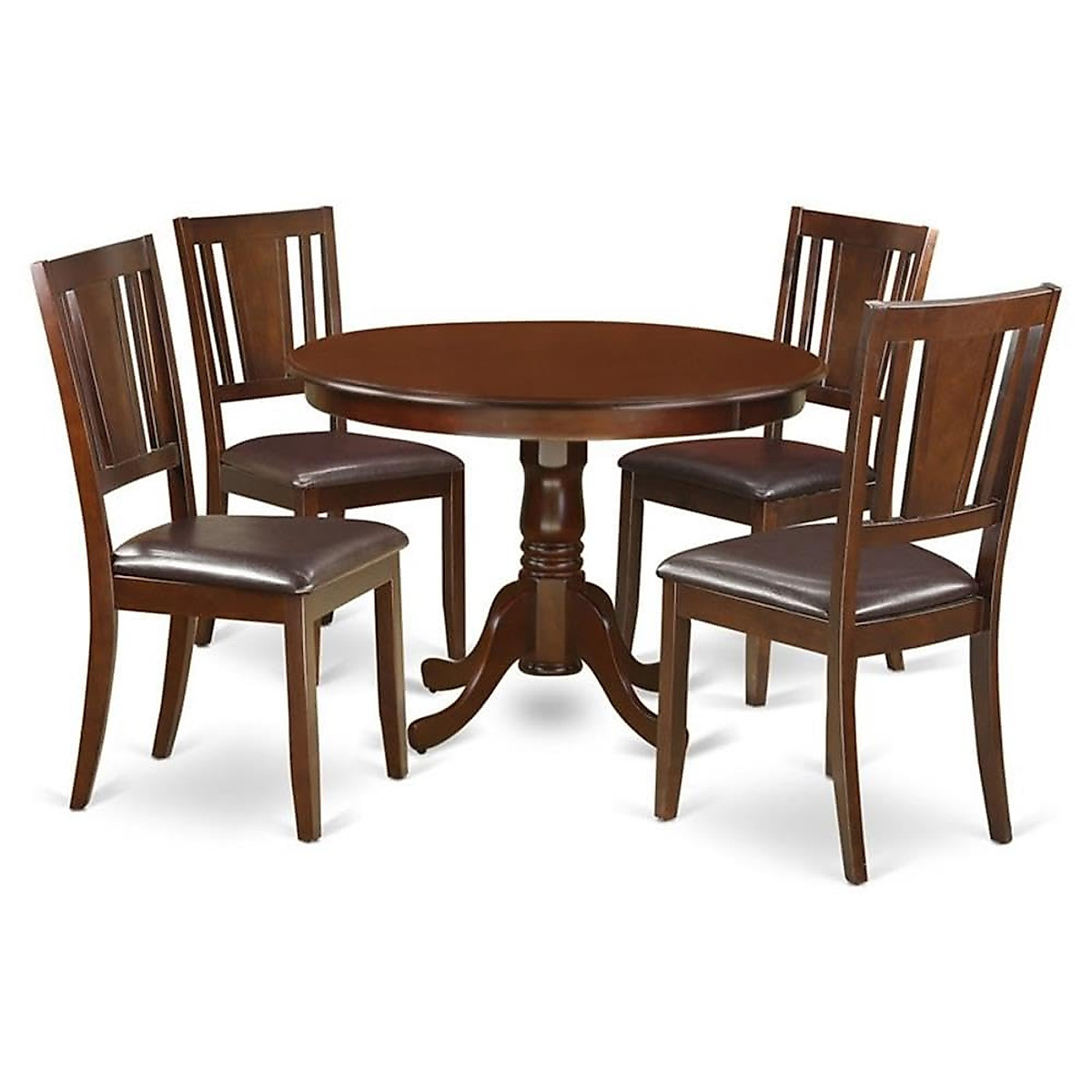 East West Furniture HLDU5-MAH-LC 5 Piece Kitchen Table Set for 4 Includes a Round Dining Room Table with Pedestal and 4 Faux Leather Upholstered Dining Chairs, 42x42 Inch, Mahogany